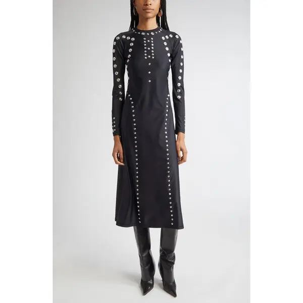 Coperni Snap Detail Long Sleeve Jersey Midi Dress