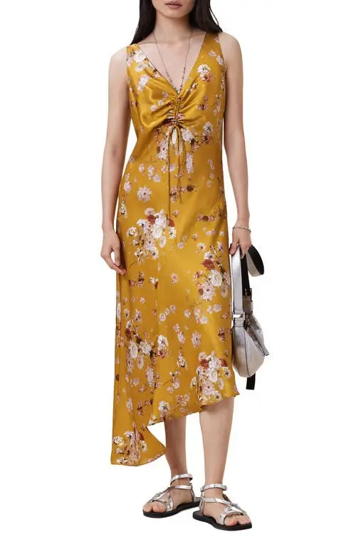 All Saints Alexi Floral Print Slipdress - Armada Deep Yellow