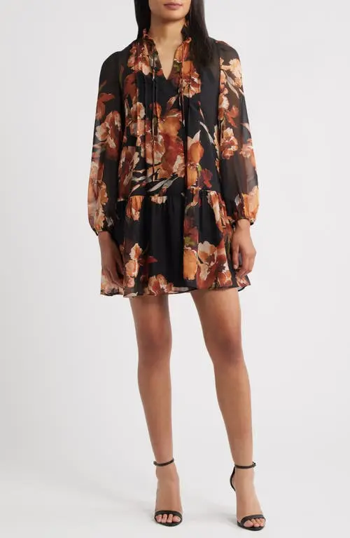 Julia Jordan Floral Long Sleeve Drop Waist Mini Dress