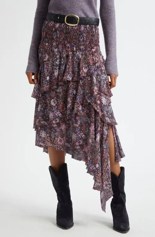 Isabel Marant Brigitte Smocked Waist Tiered Chiffon Midi Skirt