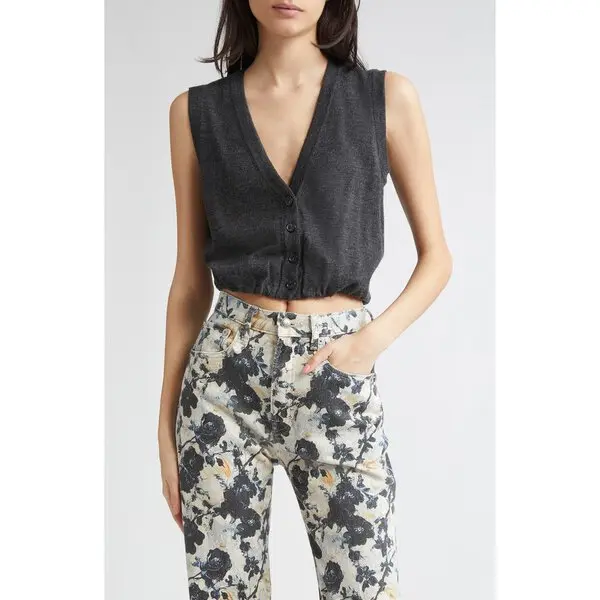 R13 Balloon Bubble Hem Merino Wool Sweater Vest - Charcoal