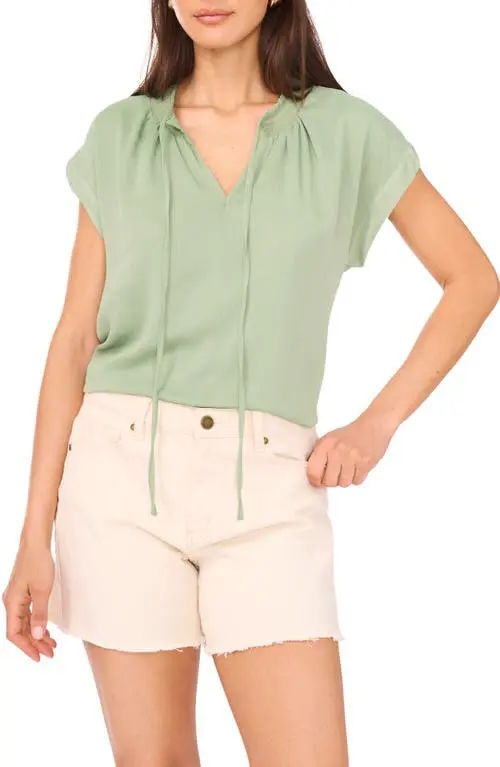 Vince Camuto Smocked Trim Tie Neck Peasant Top
