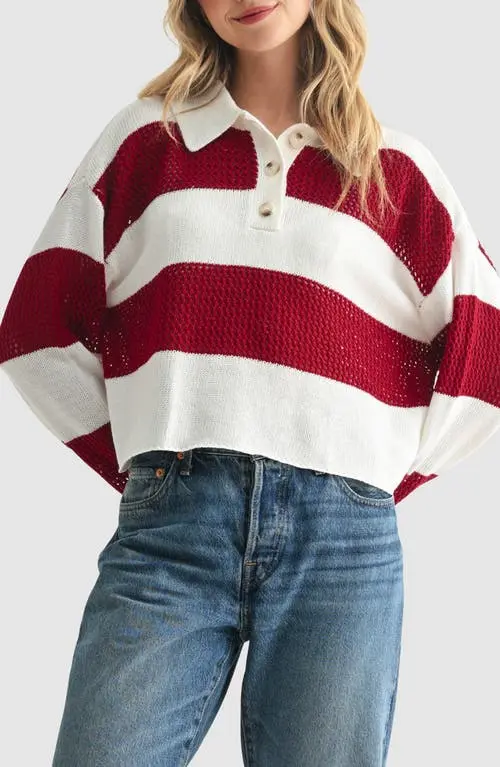 ALL IN FAVOR Striped Rugby Sweater - Ivory Maroon
