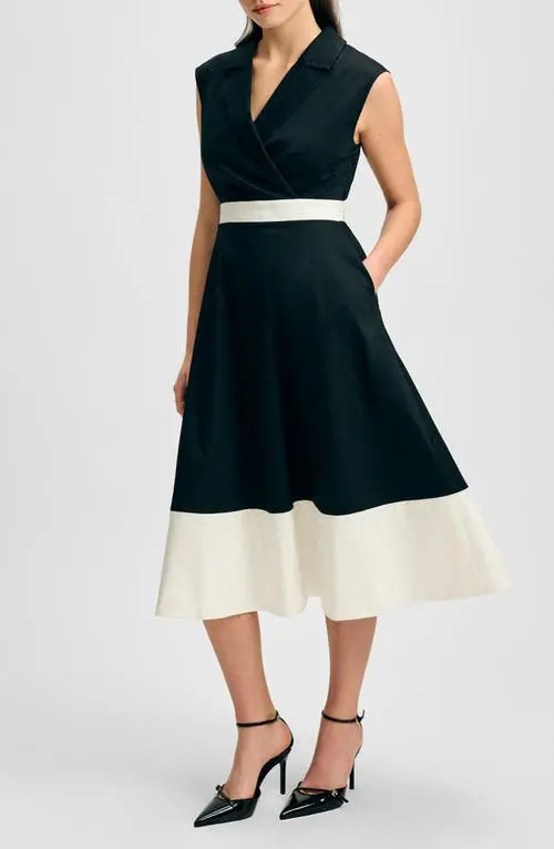 ISAAC MIZRAHI NEW YORK Colorblock Sleeveless Midi Dress