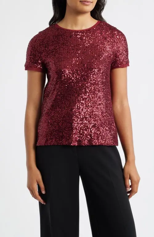Anne Klein Sequin Mesh Top - Red Ruby
