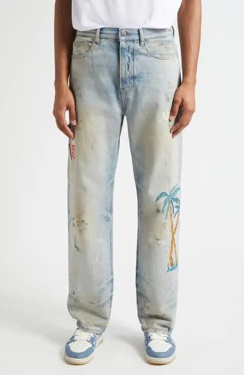 Amiri Sinners Embroidered Distressed Jeans