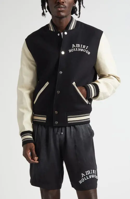 Amiri Hollywood Mixed Media Bomber Jacket - Black