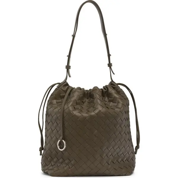Bottega Veneta Intrecciato Drawstring Leather Bucket Bag - Cypress-silver