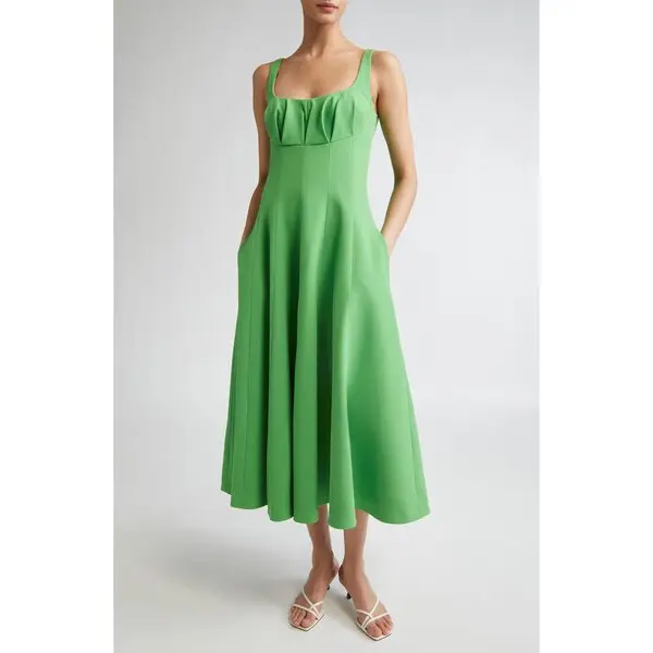 EMILIA WICKSTEAD Collins Gathered Wool Crepe A-line Midi Dress - Fresh Green