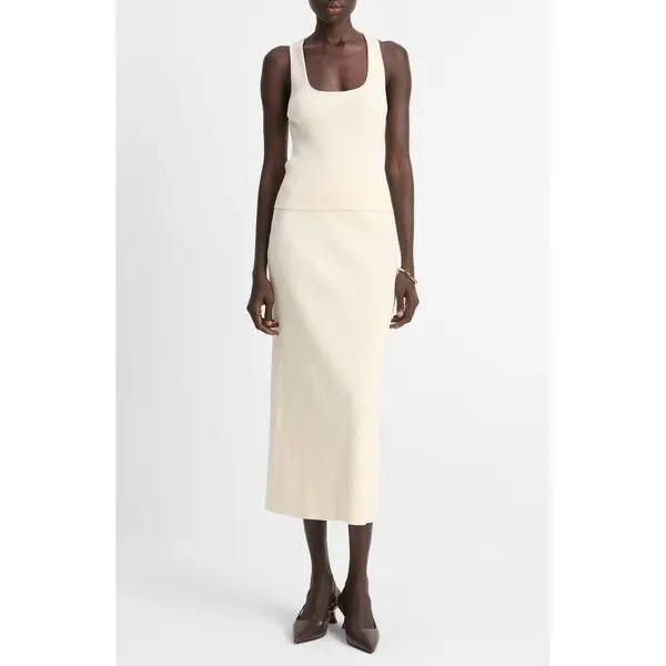 Vince Ribbed Sweater Midi Skirt