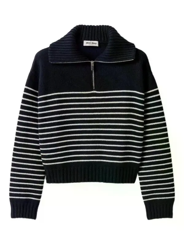 Miu Miu Ribbed Collar Striped Sweater