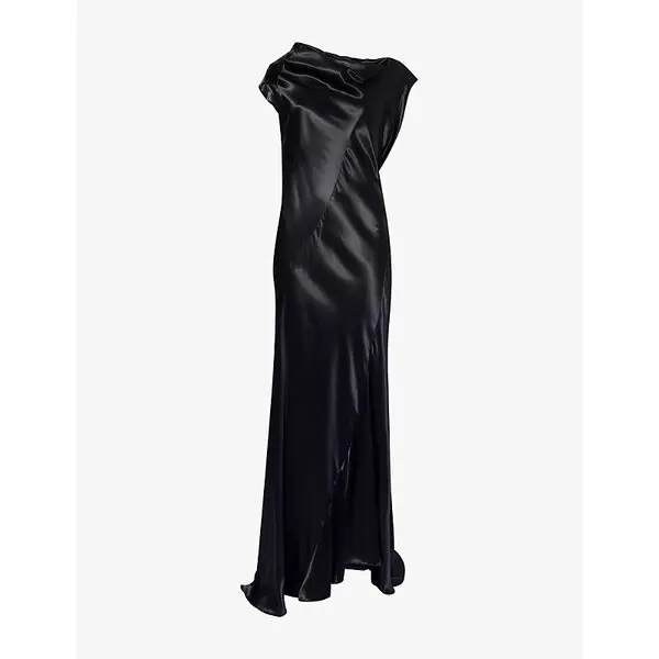 Alberta Ferretti Draped Asymmetric Woven Maxi Dress - Black