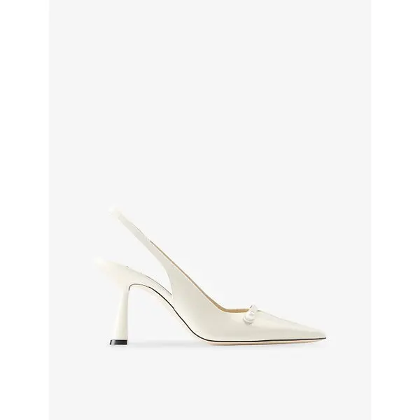 JIMMY CHOO Amita 85 Patent Leather Slingbacks - Latte/latte