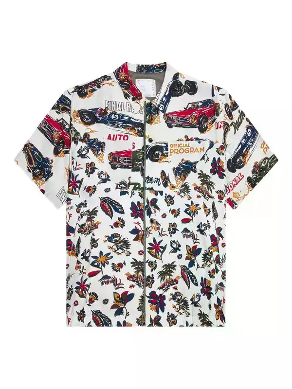 Buy Sacai Race-car Tropical-print Shirt - White At 49% Off