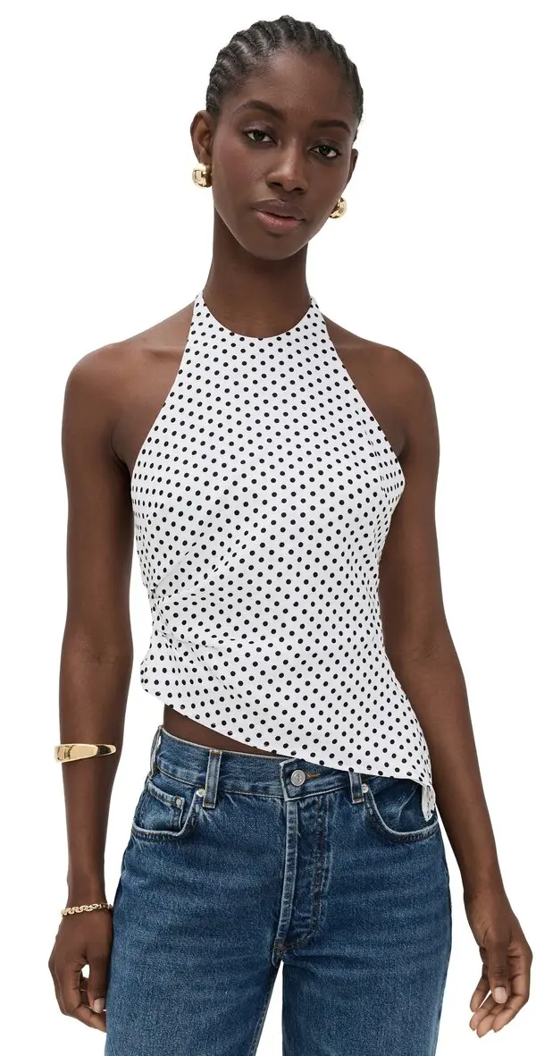 REFORMATION Reese Linen Halter Top - Eclipse Dot