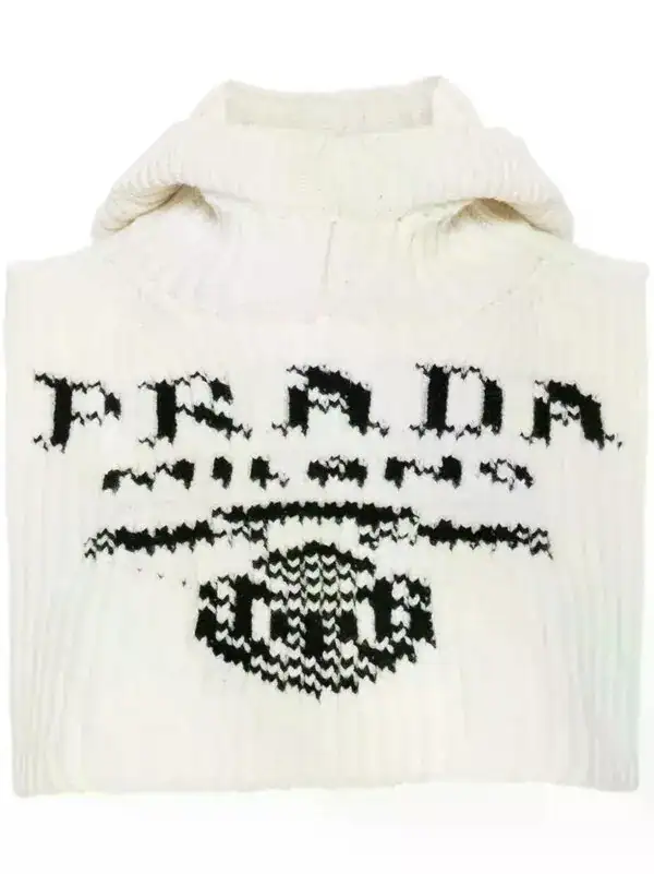 Prada Intarsia-Knit Logo Neck Warmer - Neutrals | Editorialist