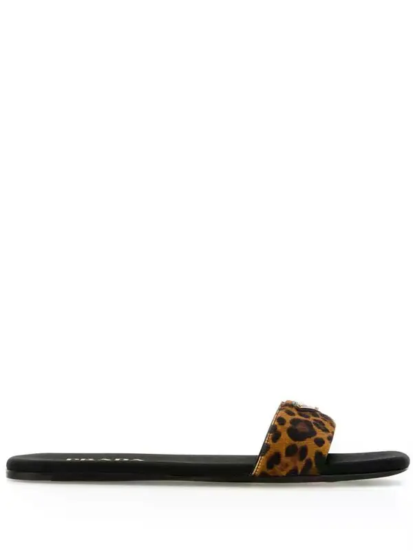 Prada Animal-print Leather Sandals - Brown