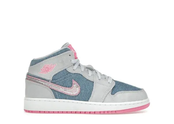 JORDAN 1 Mid Denim Sequin Sneakers - Cobalt Blue Bliss/white/pink Glow