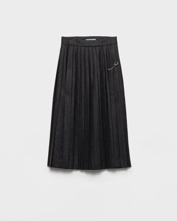 Prada Pleated Wool Flannel Skirt