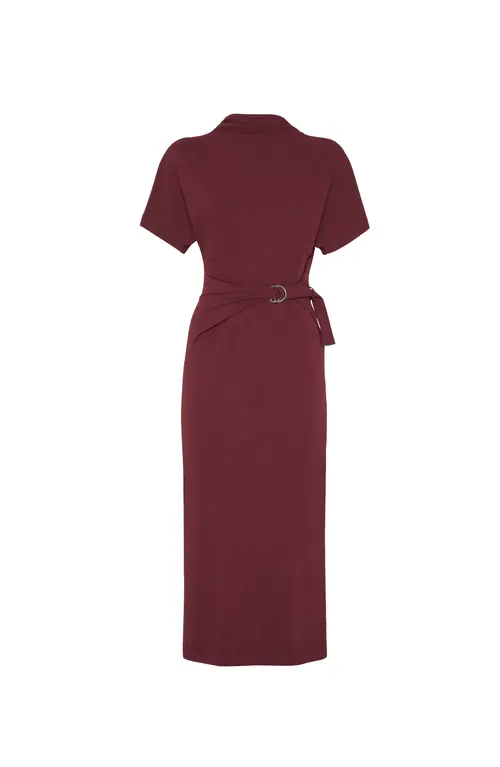 Brunello Cucinelli Wrap Belted Jersey Dress - Amaranth