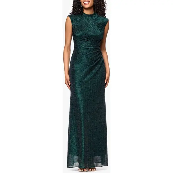 Betsy & Adam Ruched Sleeveless Gown