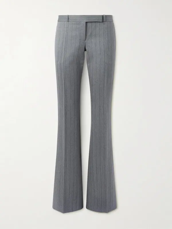 Alexander McQueen Striped Herringbone Wool Flared Pants - Gray