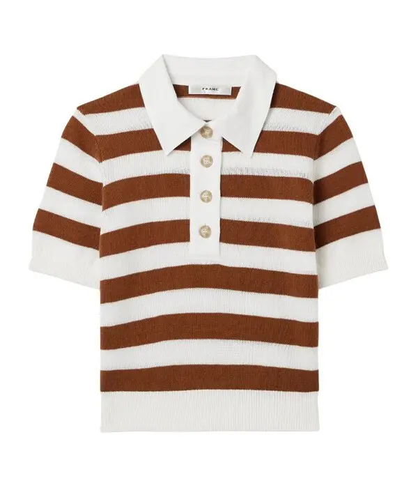 FRAME Striped Cashmere And Cotton-blend Polo Shirt - Brown