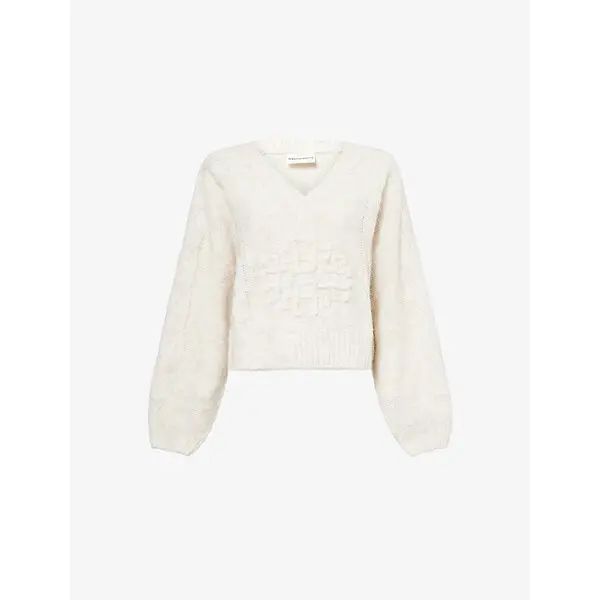 THE COUTURE CLUB Emblem V-neck Knitted Jumper - Beige