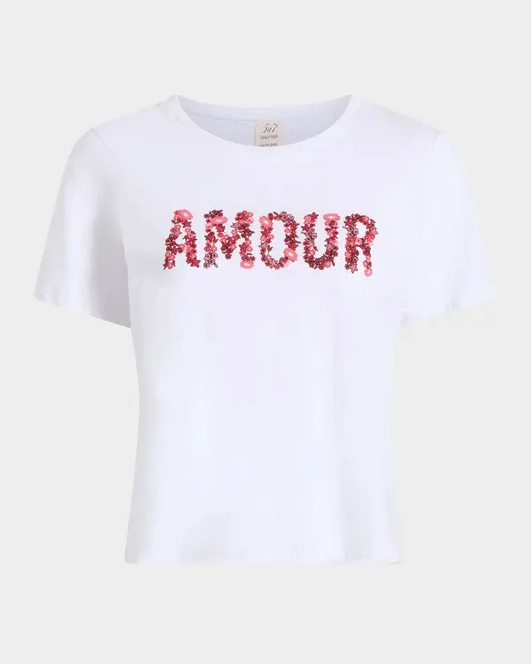 Cinq À Sept Floral Amour Crewneck Tee - White/pink Mult