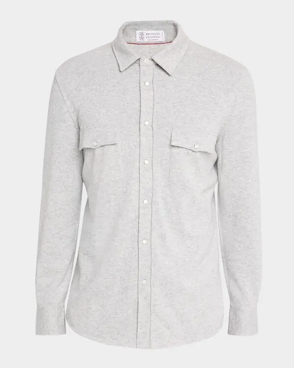 Brunello Cucinelli Cashmere Wool Snap Front Western Shirt