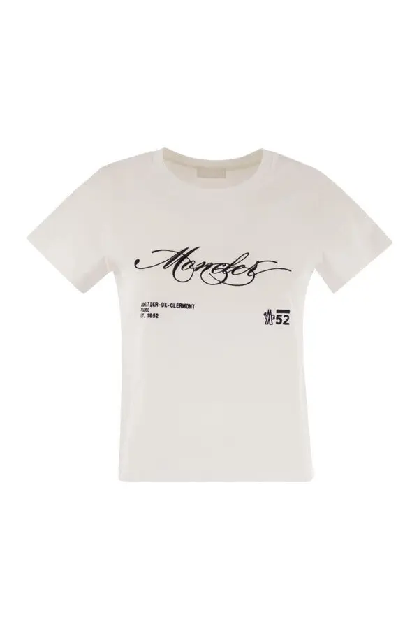 Moncler Cotton T-shirt With Embroidered Logo - White