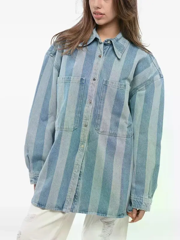 Nanushka Striped Denim Overshirt Blue Editorialist