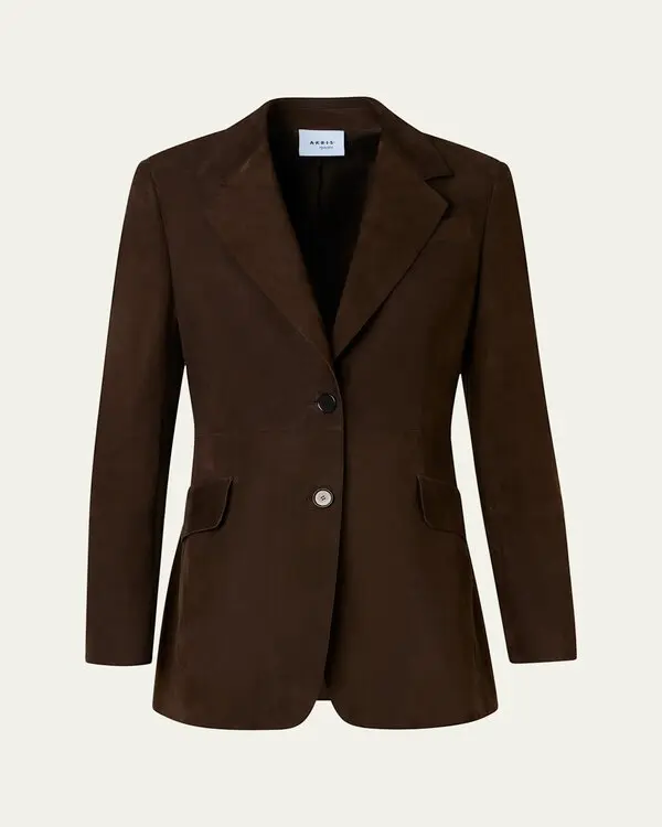 Akris Nappa Suede Single-breasted Blazer Jacket - Bark
