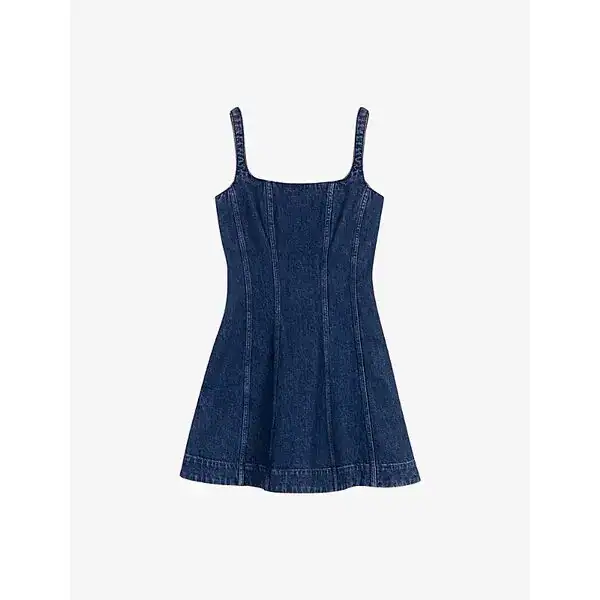 Maje Flared Skirt Denim Mini Dress - Denim Blue | Editorialist