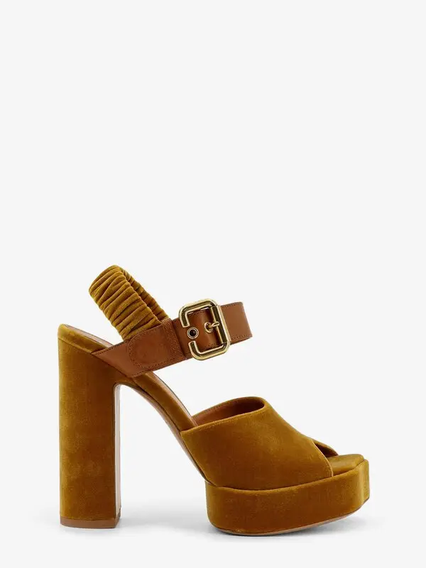 Chloé Aria Velvet Platform Sandals - Yellow