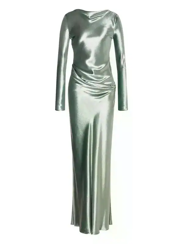 Alberta Ferretti Satin Long Dress - Green - 22% Off | Editorialist
