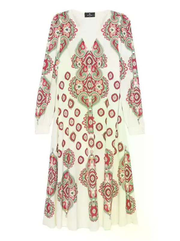 Etro Paisley-Print Long-Sleeve Dress In White | Editorialist