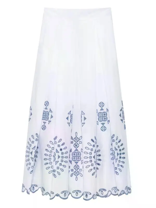 Eleventy Embroidered Scalloped-hem Skirt - White