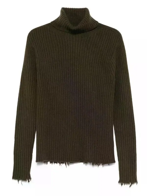 UMA WANG Ribbed Frayed-hem Sweater - Green
