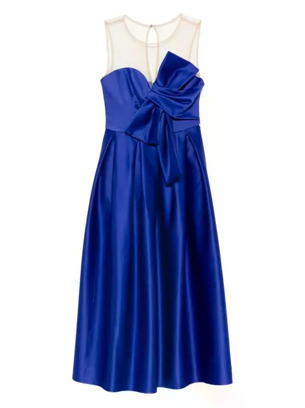 NISSA Bow-detail Mesh-insert Midi Dress - Blue