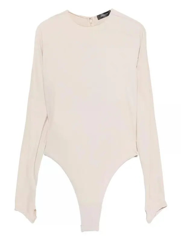 MUGLER Long-sleeve Bodysuit With Thumb Holes - Neutrals