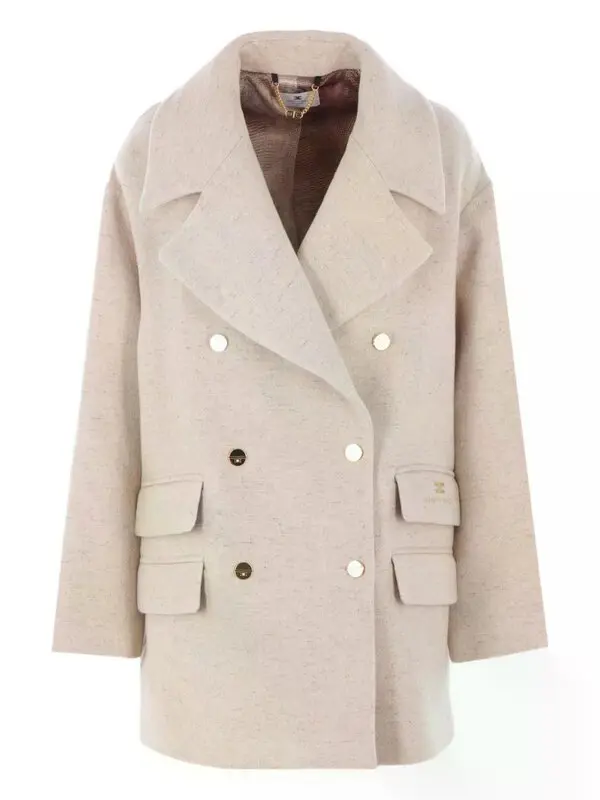 Elisabetta Franchi Double-breasted Coat With Gold Buttons - Neutrals