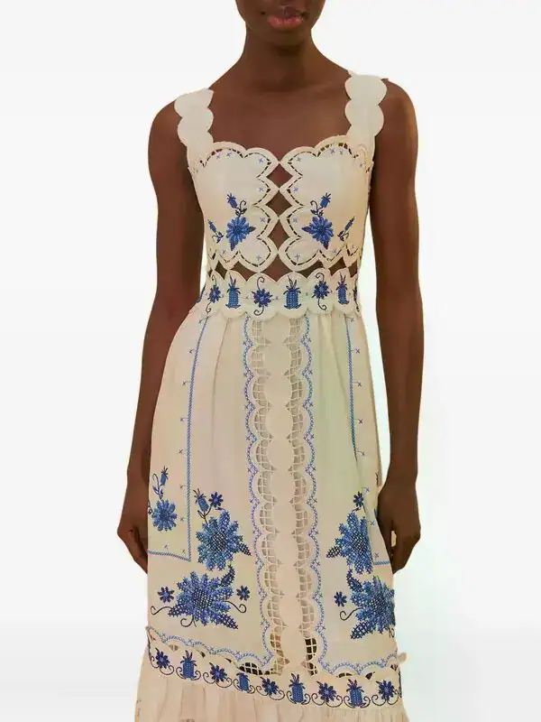 Farm Rio Floral Embroidered Dress In White - 40% Off | Editorialist