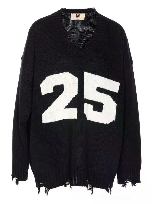ANIYE BY Embroidered V-neck Pullover Sweater - Black
