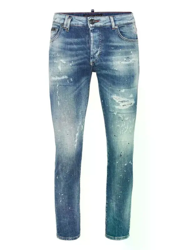 Philipp Plein Paint-splatter Distressed Jeans - Blue