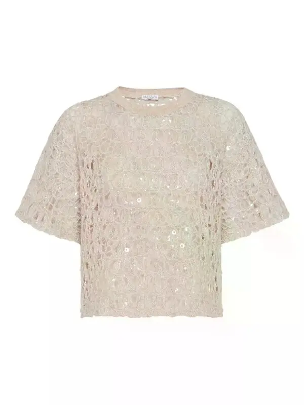 Brunello Cucinelli Sequin-embellished T-shirt - Neutrals