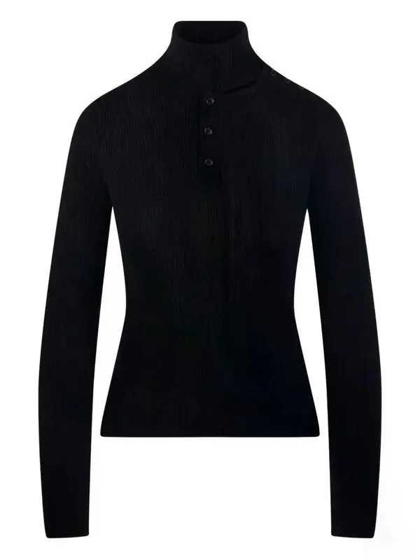 Federica Tosi Ribbed Button-front High-neck Sweater - Black