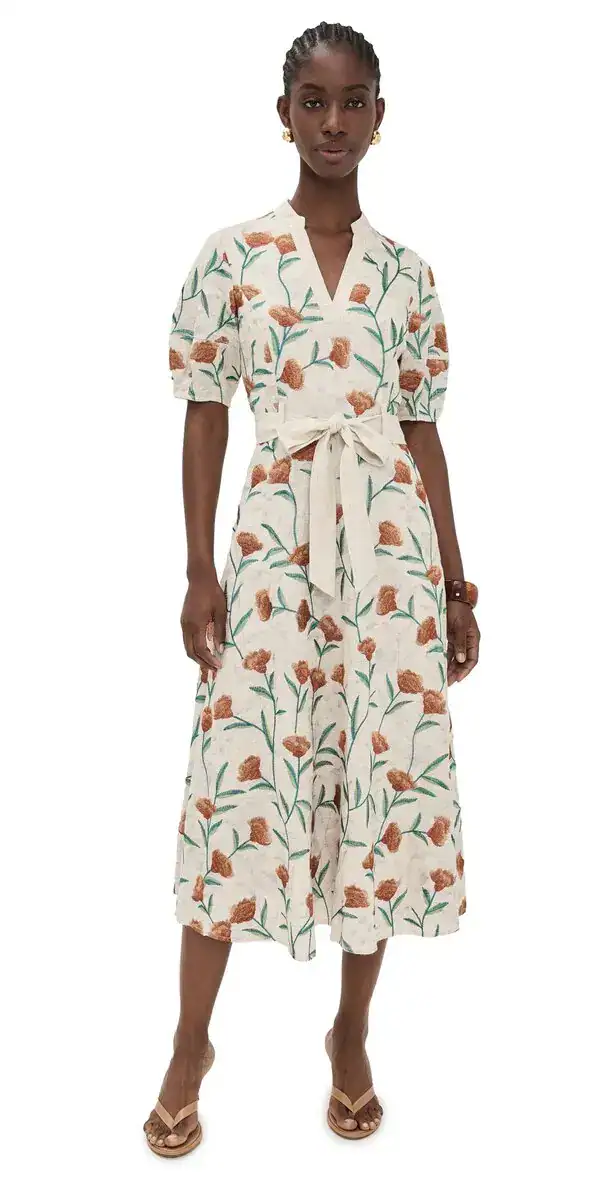 khaki embroidered dress Una Embroidered Cotton Khaki Midi Tea Dress – Finery London
