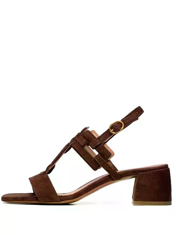 POCHE PARIS Valerie 50mm T-bar Block-heel Sandals - Brown