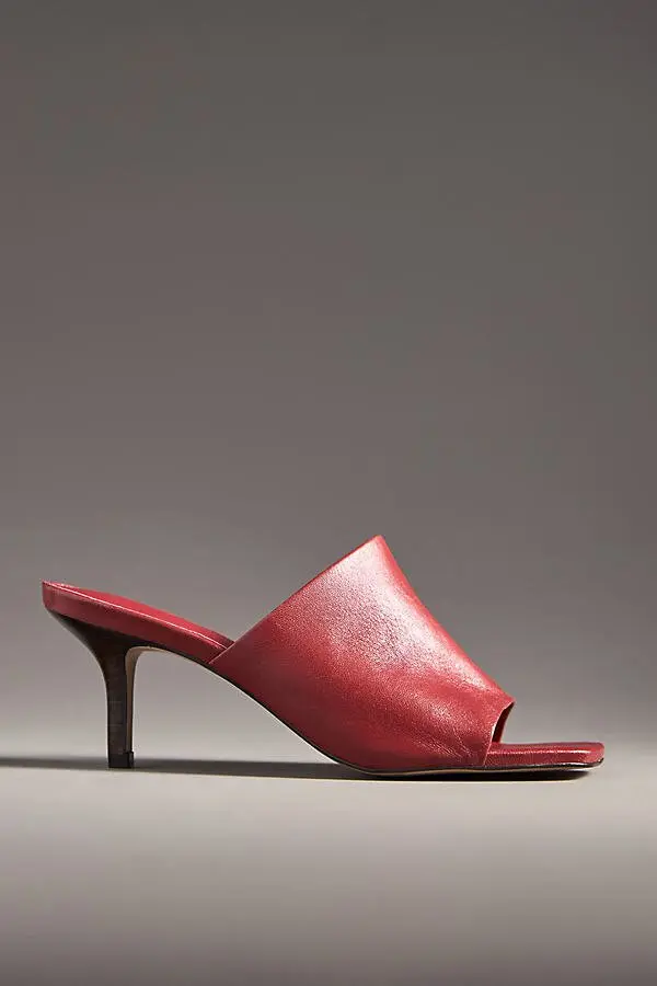 Anthropologie Square-toe Heeled Mules - Red Leather